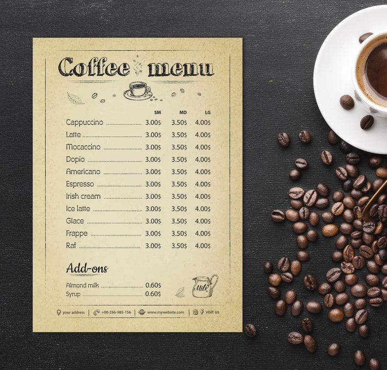 Coffee Menu Template, Cafe Menu, Instant Download, Drinks Menu, Hand ...