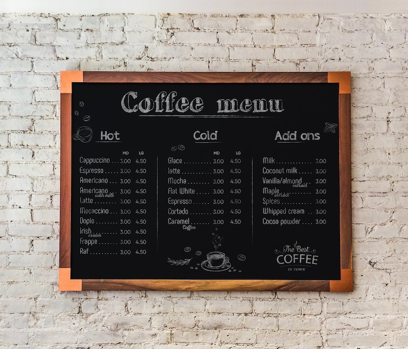 Coffee Menu Template, Drinks Menu, Cafe Menu, Instant Download, Hand ...