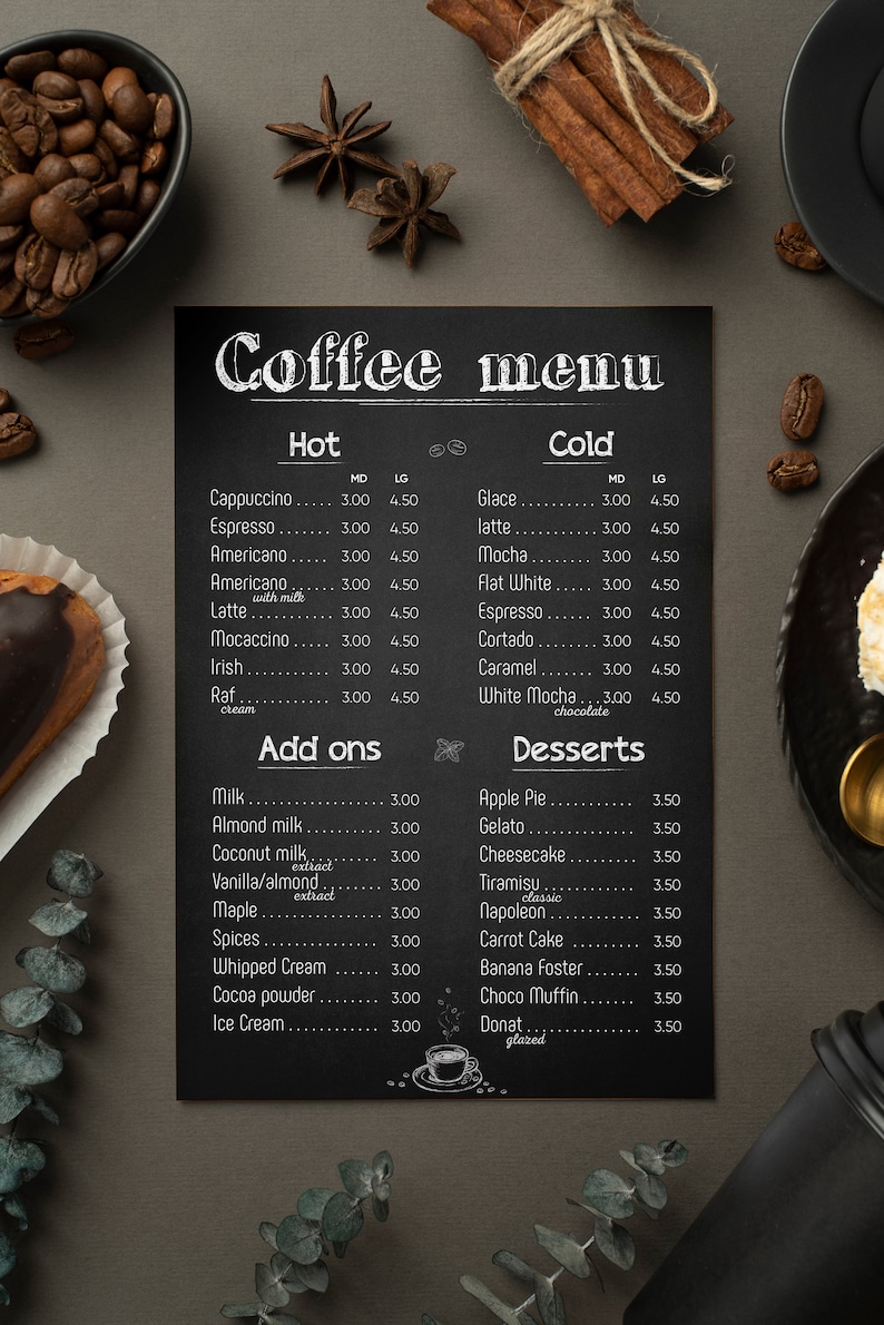 Coffee Menu Template, Drinks Menu, Cafe Menu, Instant Download, Hand ...