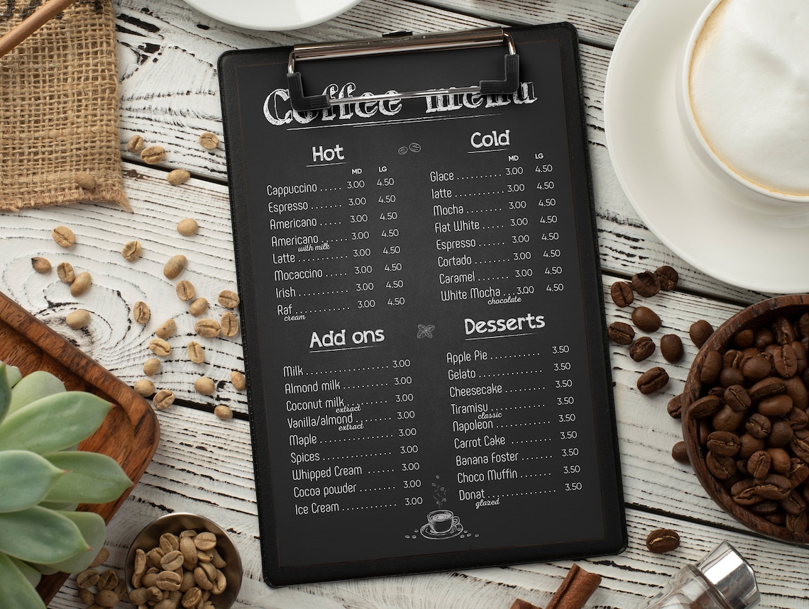 Coffee Menu Template, Drinks Menu, Cafe Menu, Instant Download, Hand ...