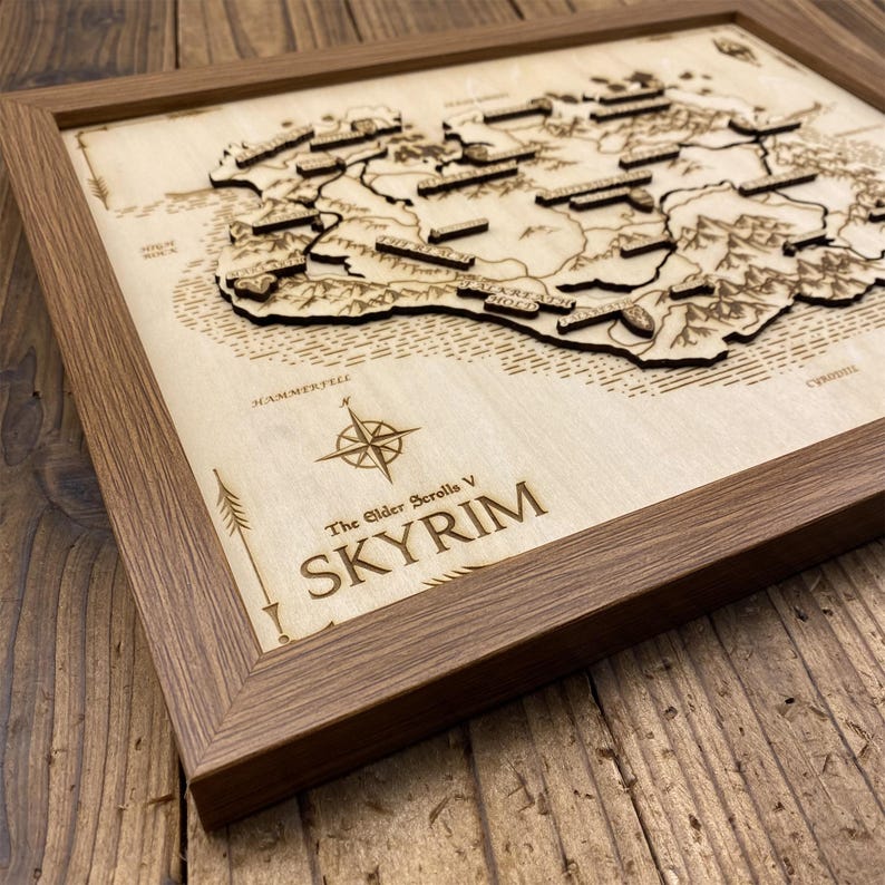 Handmade Skyrim Wood Map: 3D Laser Cut Fan Art Display - Etsy