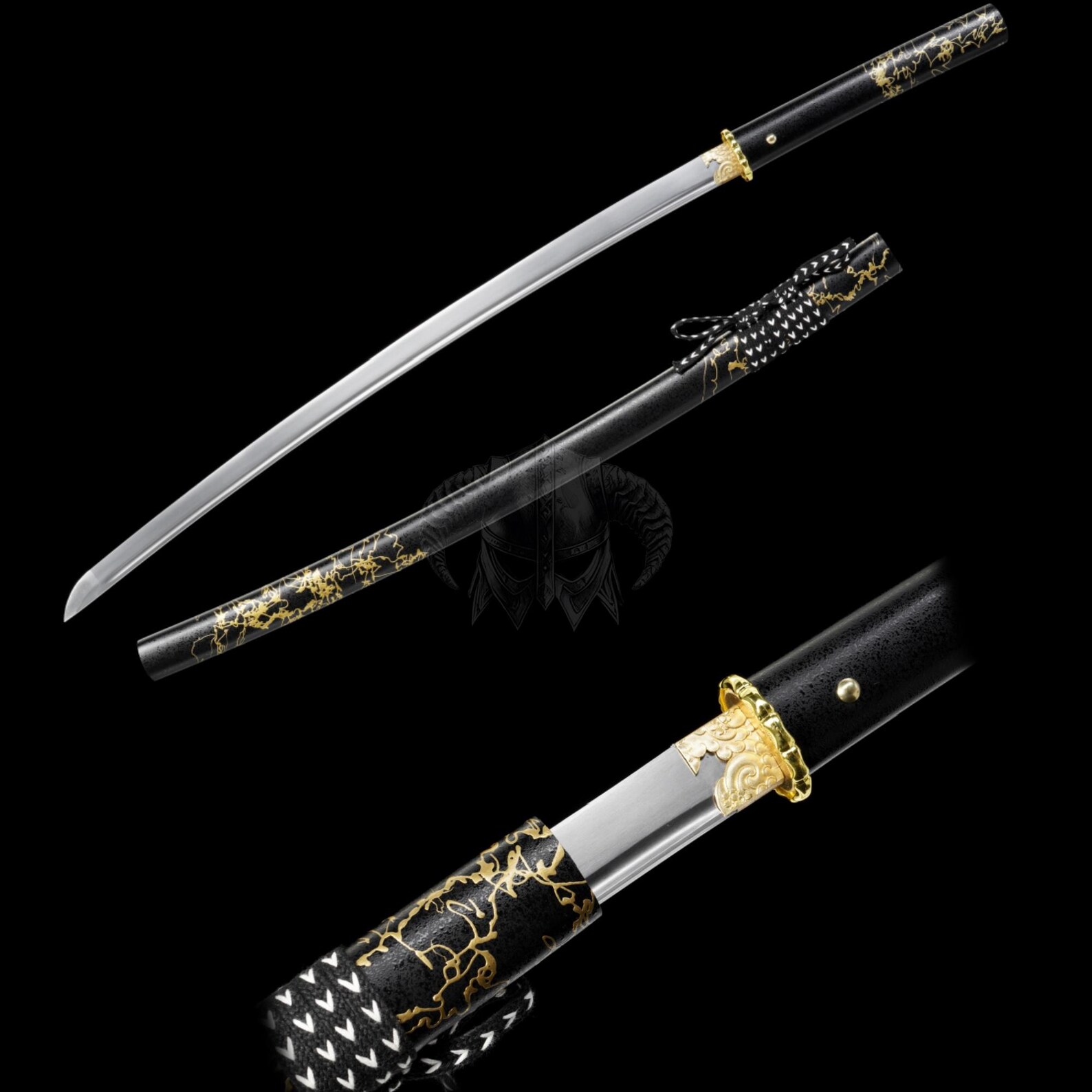 Ghost of Yotei Gilded Night Katana Hand-forged Full Tang Carbon Steel ...