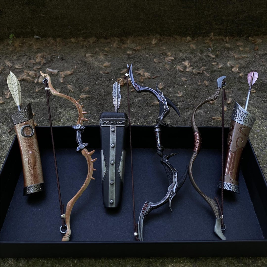 Skyrim Bow Set: 1/6 Scale Metal Hunting, Dragonbone, Daedric - Display ...
