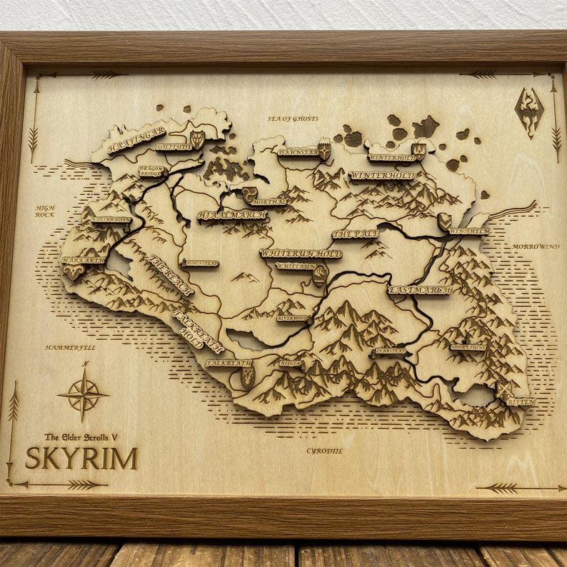 Handmade Skyrim Wood Map: 3D Laser Cut Fan Art Display - Etsy