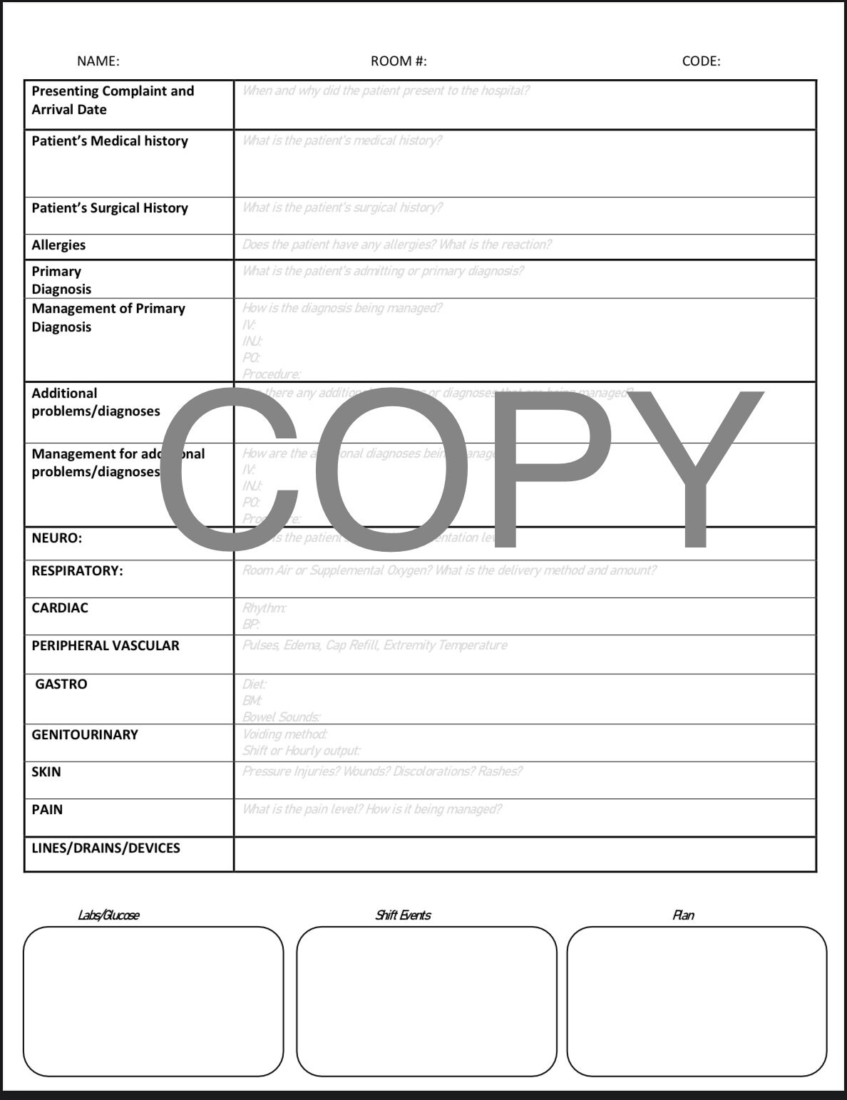 Nursing Handoff Report Sheet - Etsy