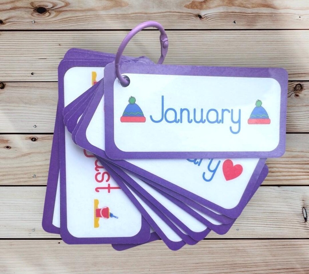 Months of the Year Flashcards on Keyring: Pocket-sized Learning - Etsy