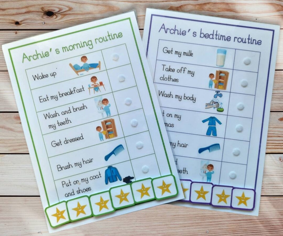 Personalised Morning & Bedtime Routine Charts, Twin Pack, Daily Routine ...