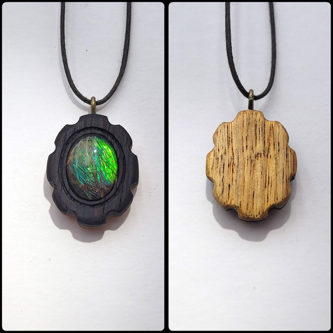 Green and Teal Banded Alberta Ammolite - Wenge & Yellow Terara - Wooden ...