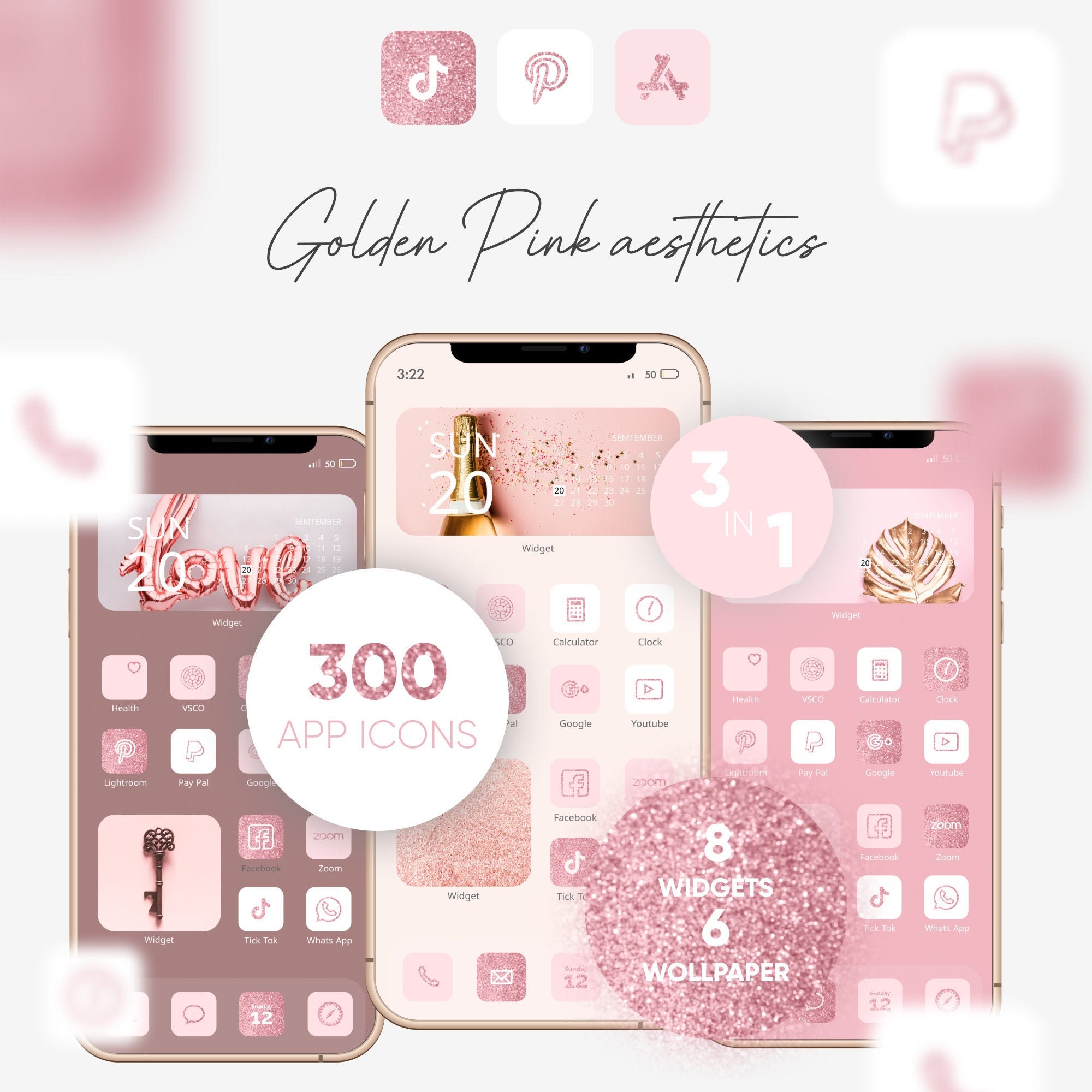 IOS 14 APP ICONS Pink Gold Golden Rose Glitter Aesthetic - Etsy