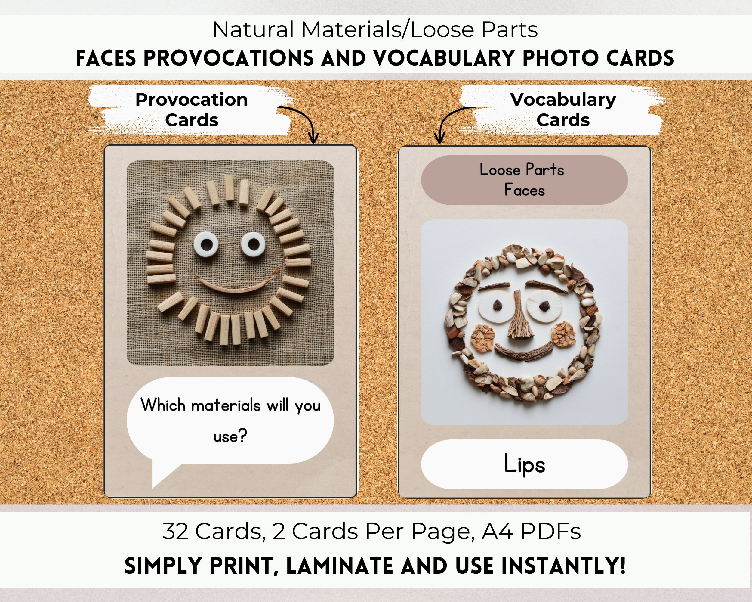 Loose Parts All About Me Faces Provocations & Vocabulary Photo Cards ...