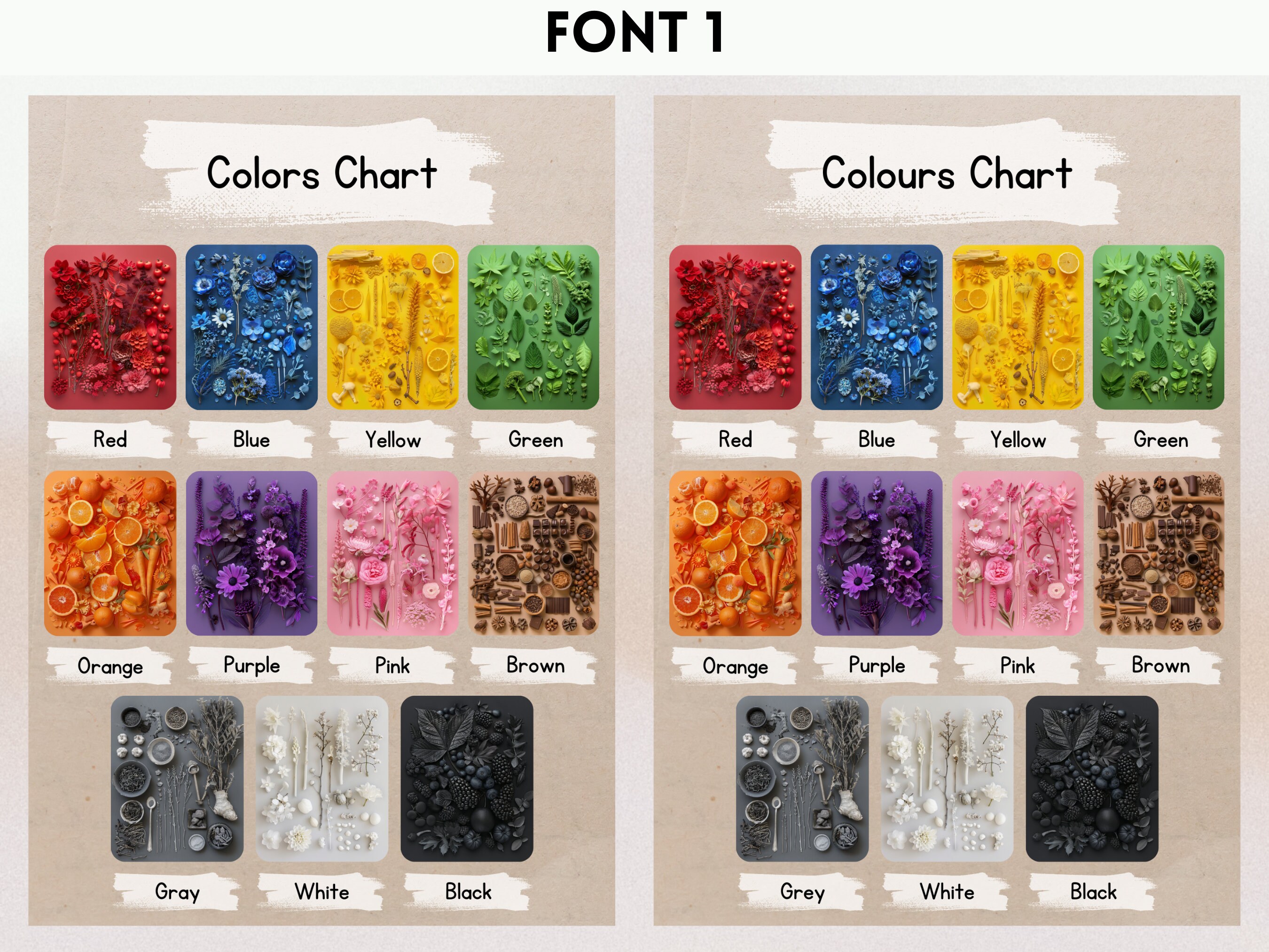 One Page Nature Colors Chart, Class Colours Poster, Nature Colors ...