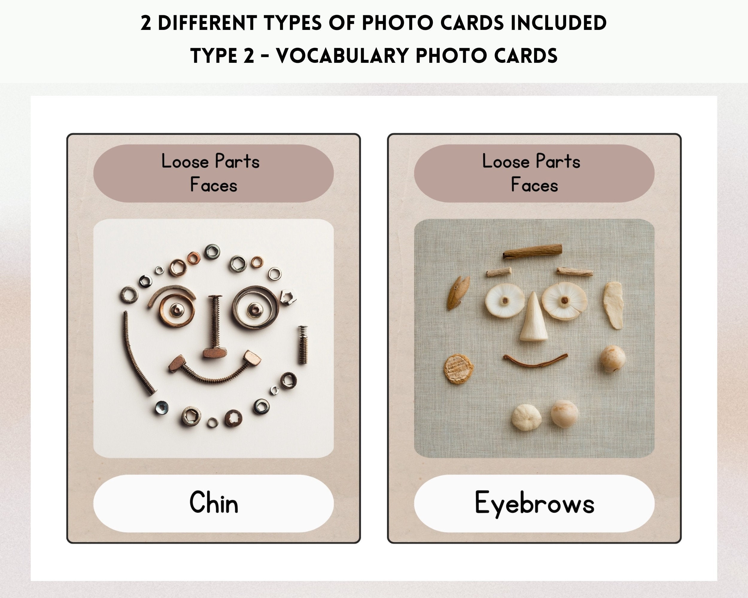 Loose Parts All About Me Faces Provocations & Vocabulary Photo Cards ...