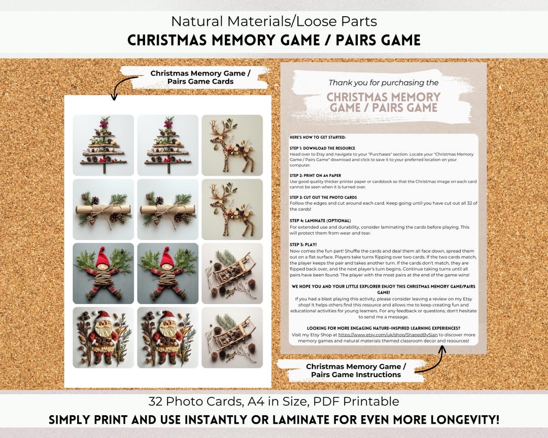 Christmas Memory Match Game for Kids, Christmas Pairs Game, Christmas ...