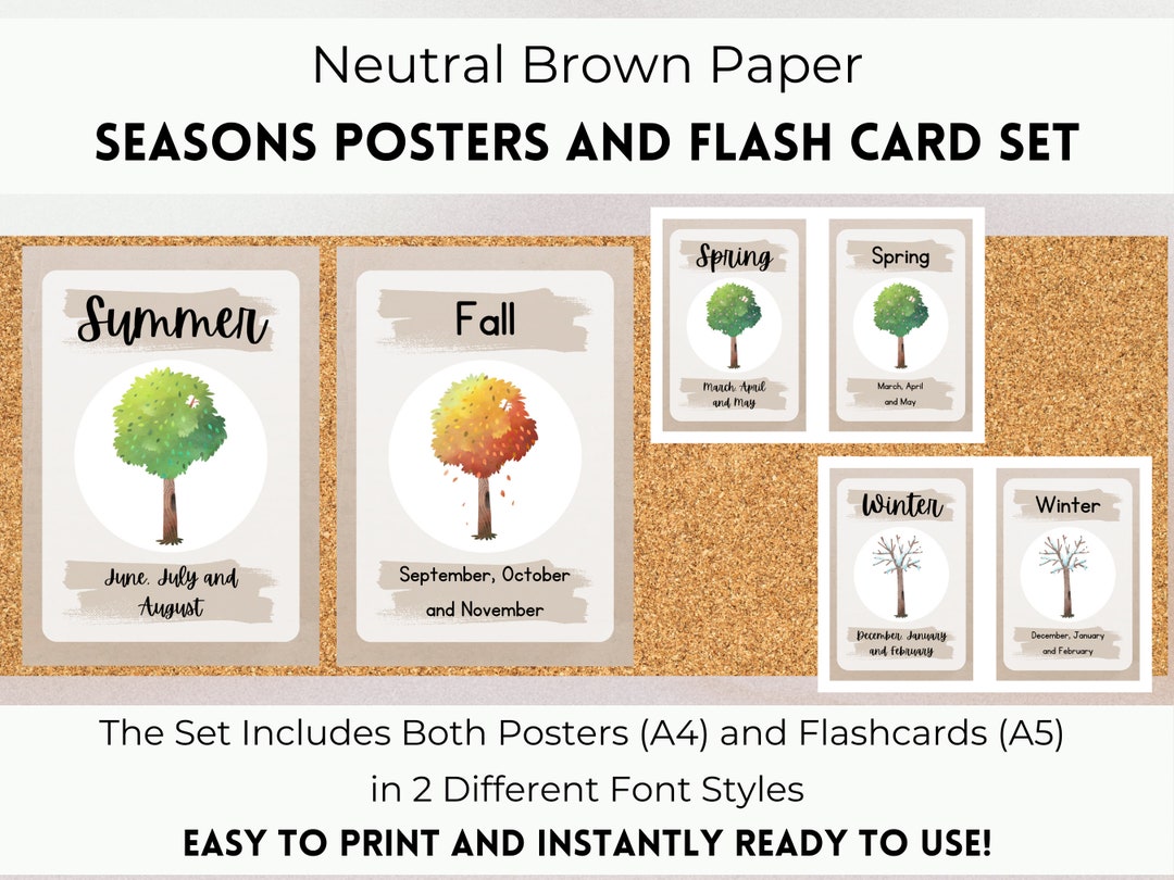 Seasons Flash Cards & Poster Set, Seasons Chart, Seasons Display Posters, Neutral Décor, EYFS ...