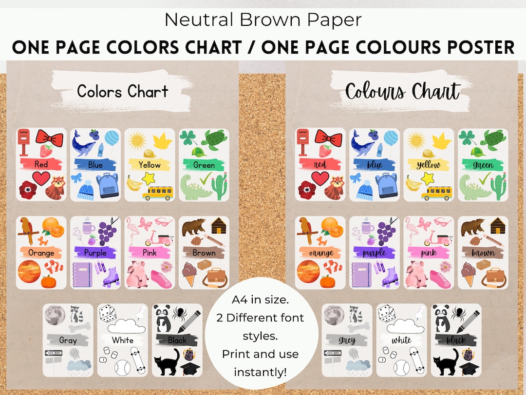 One Page Colors Chart, Class Colours Poster, Colors Display Poster ...