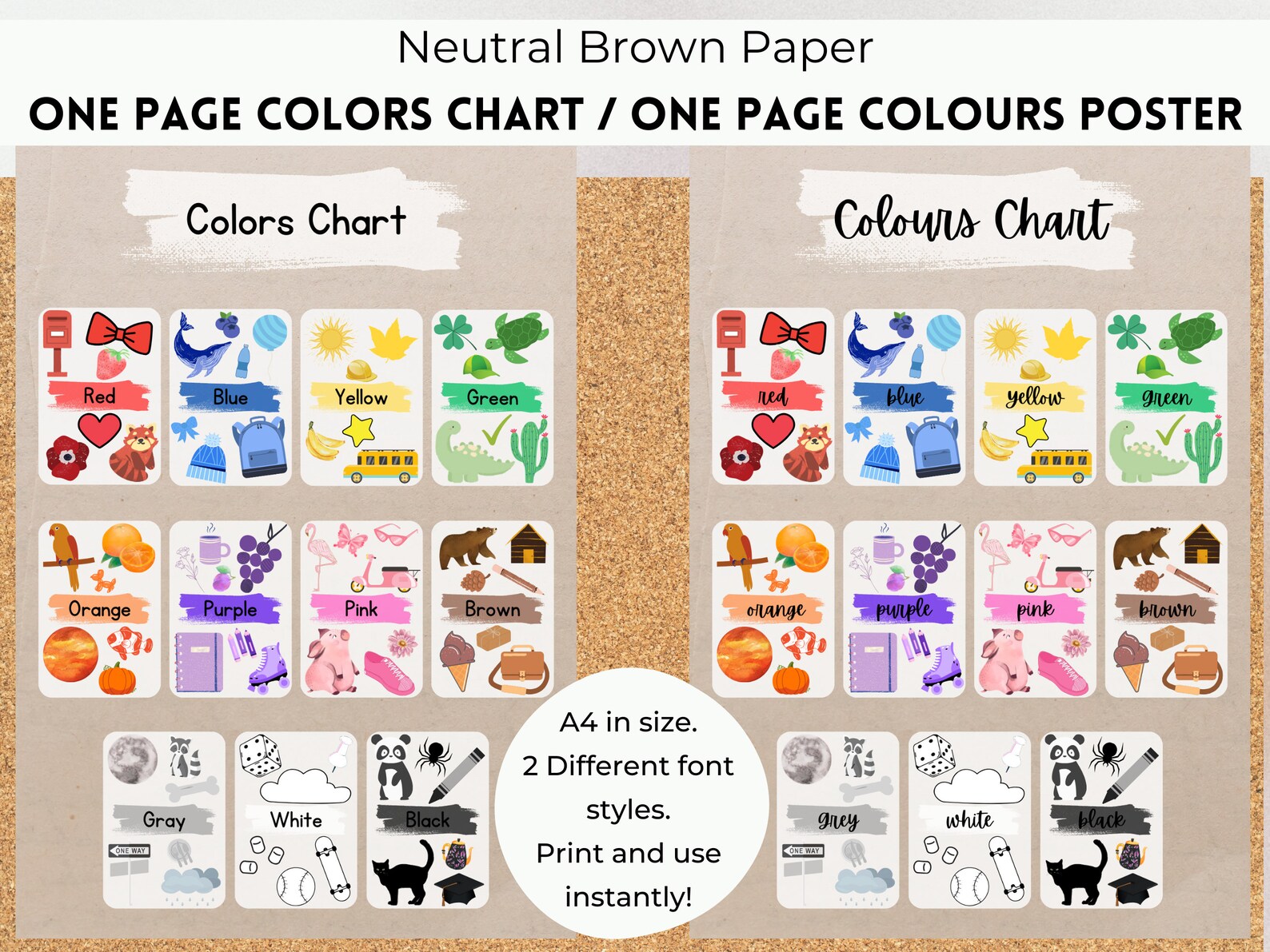 One Page Colors Chart, Class Colours Poster, Colors Display Poster ...