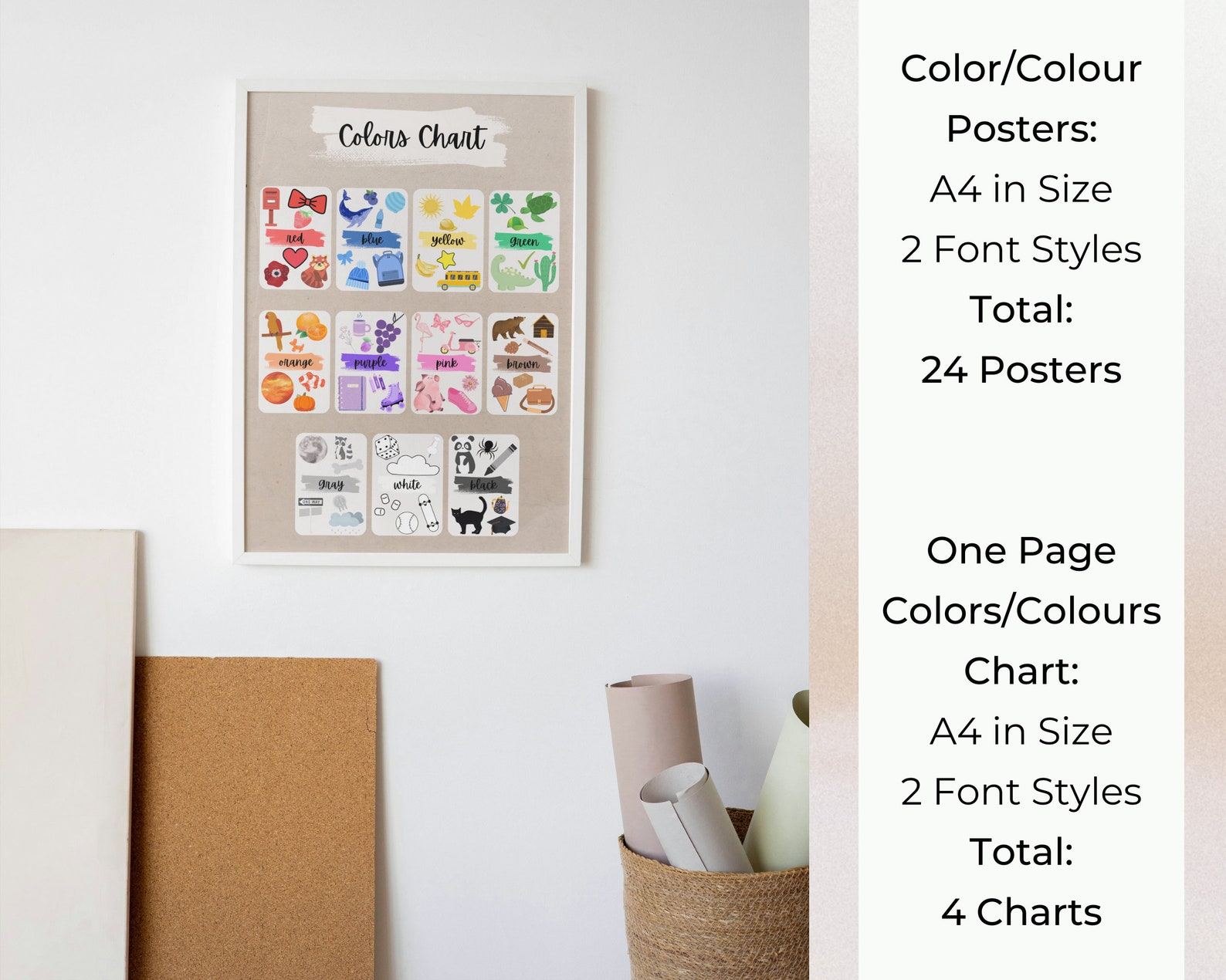 Color Chart Posters & One Page Colors Chart Bundle, Classroom Colour ...