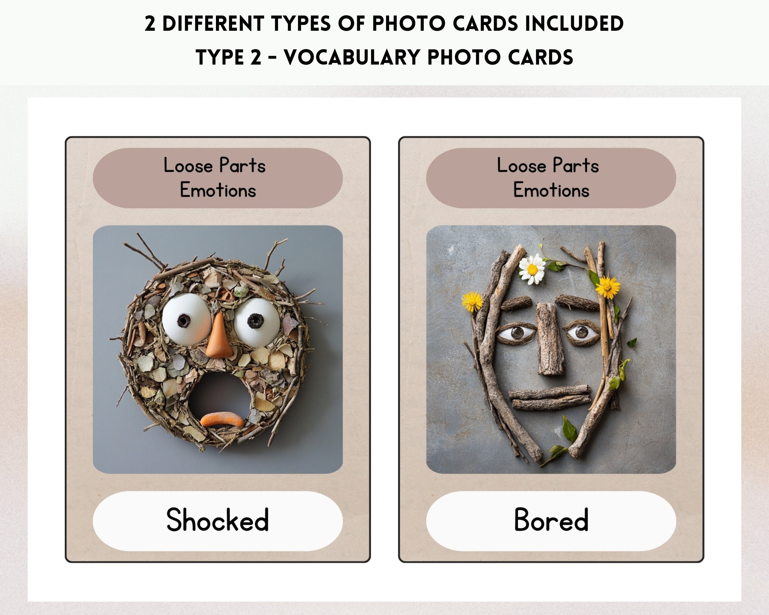 Loose Parts Emotions Provocations & Vocabulary Photo Cards, Reggio ...