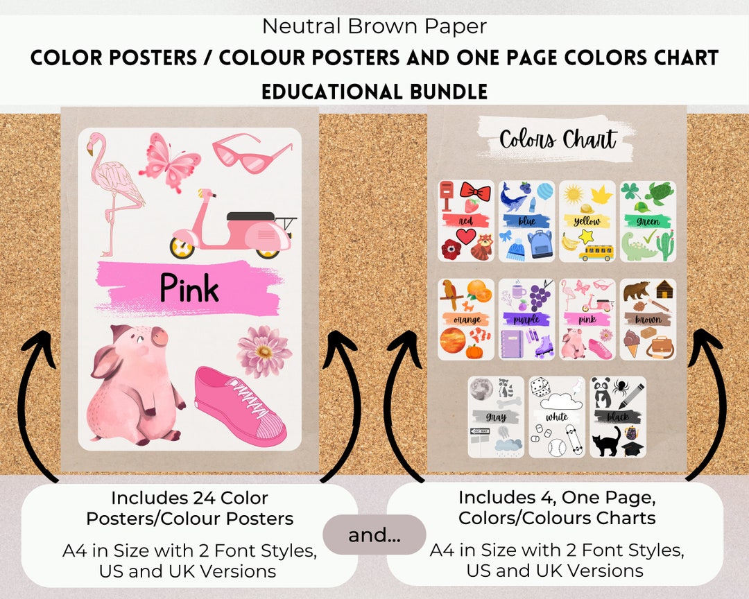 Color Chart Posters & One Page Colors Chart Bundle, Classroom Colour ...