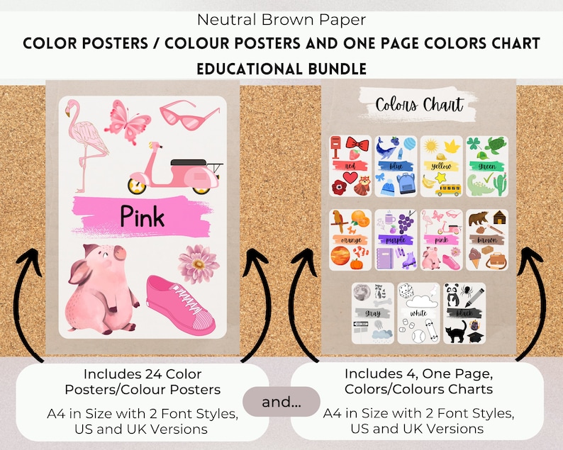 Color Chart Posters & One Page Colors Chart Bundle, Classroom Colour ...