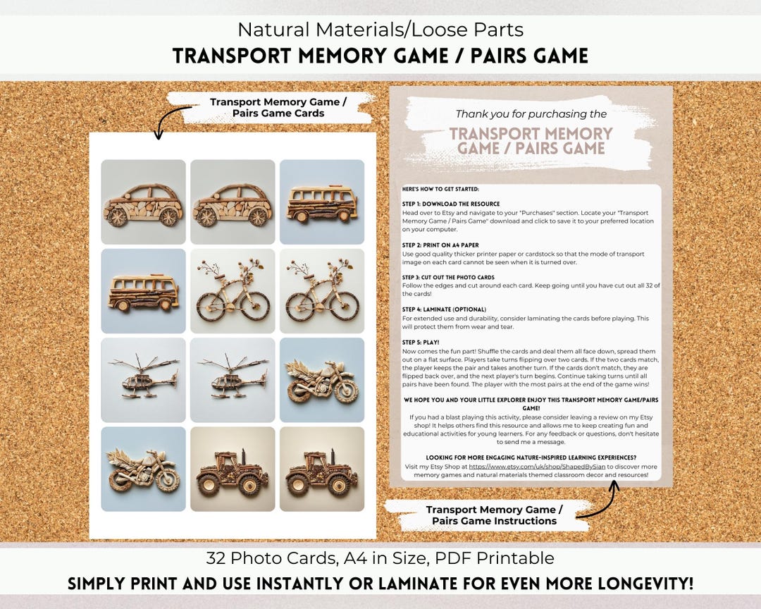 Transport Memory Match Game for Kids, Vehicle Pairs Game, Transport ...