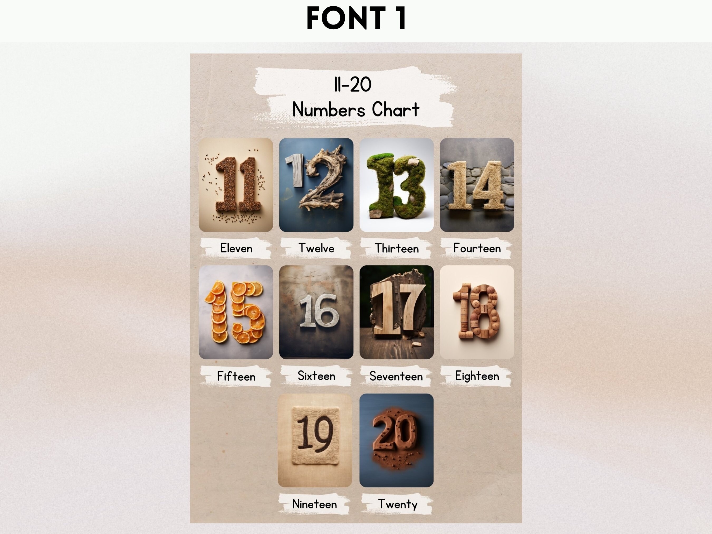 One Page Nature Numbers 11-20 Counting Chart, Nature Number Chart ...