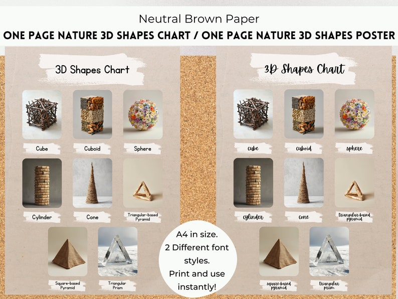 One Page Nature Shapes Chart, 3D Shapes Poster, Nature Shapes Photo ...