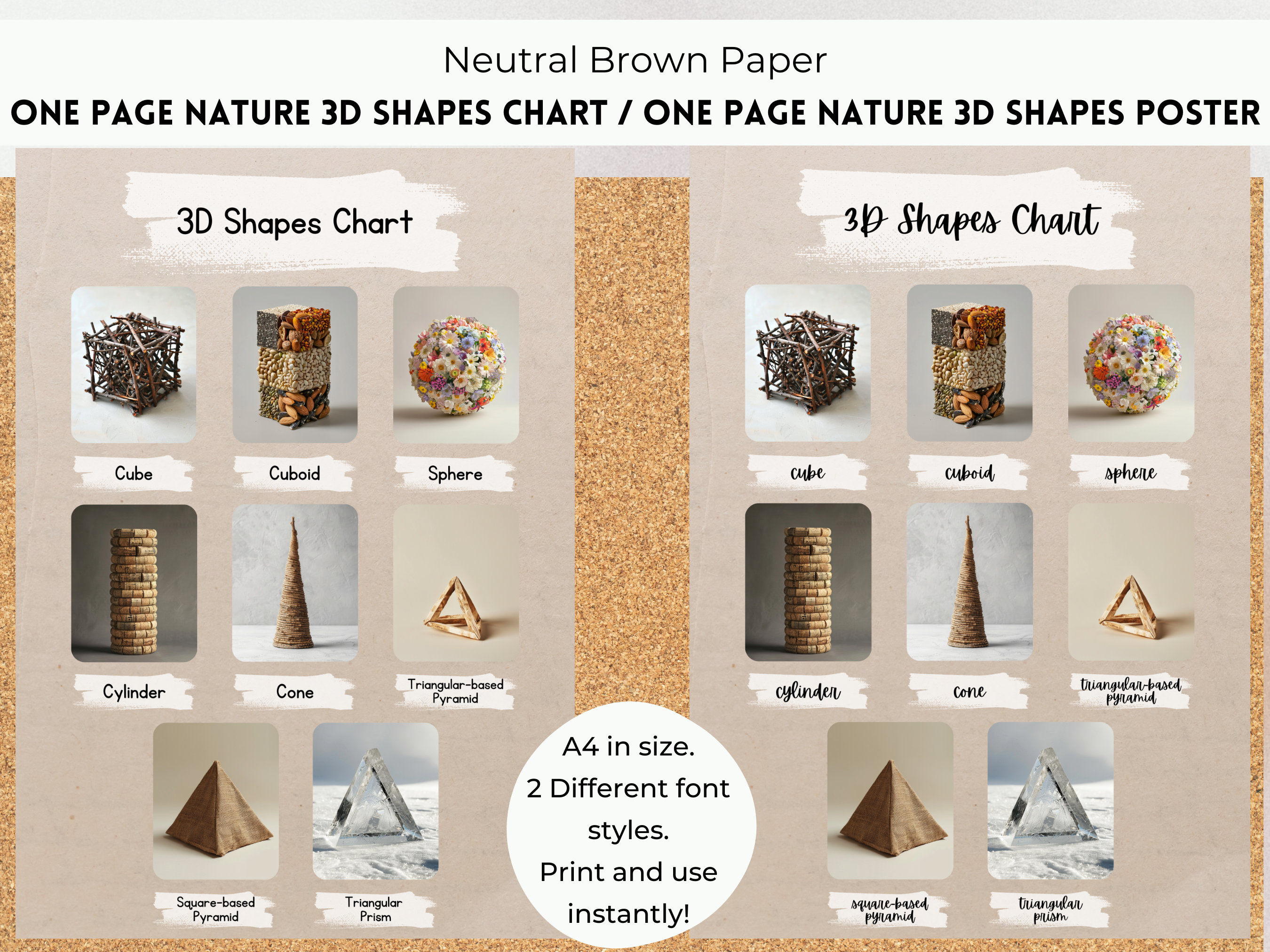 One Page Nature Shapes Chart, 3D Shapes Poster, Nature Shapes Photo ...
