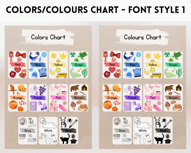 Color Chart Posters & One Page Colors Chart Bundle, Classroom Colour ...