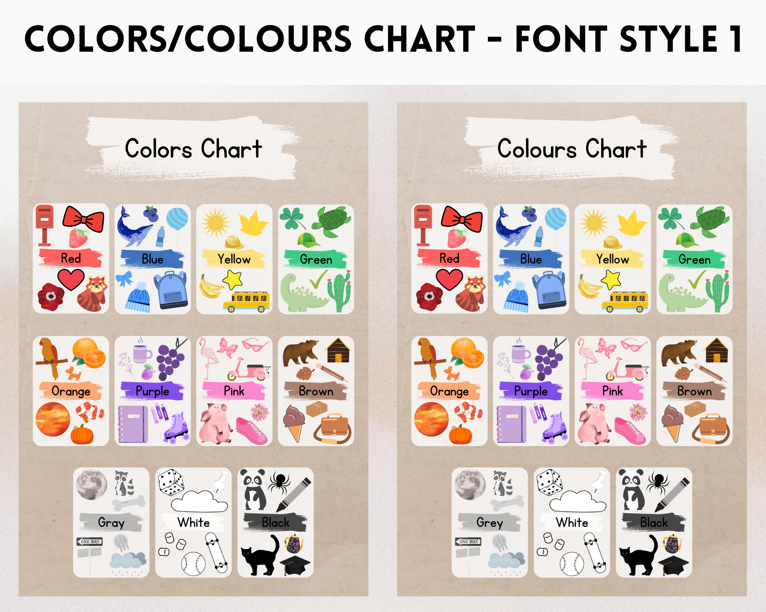 Color Chart Posters & One Page Colors Chart Bundle, Classroom Colour ...
