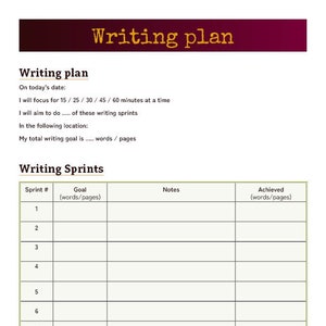 Writing Session Printable - Writing Project Goal and Productivity ...