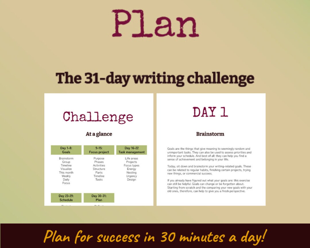 Plan: the 31-day Writing Challenge Manifest Your Dream Life Create the ...