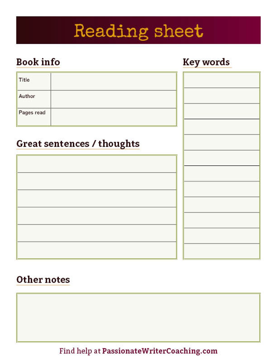 Reading Worksheet for Writers Printable Reading Tracker for Authors Who ...