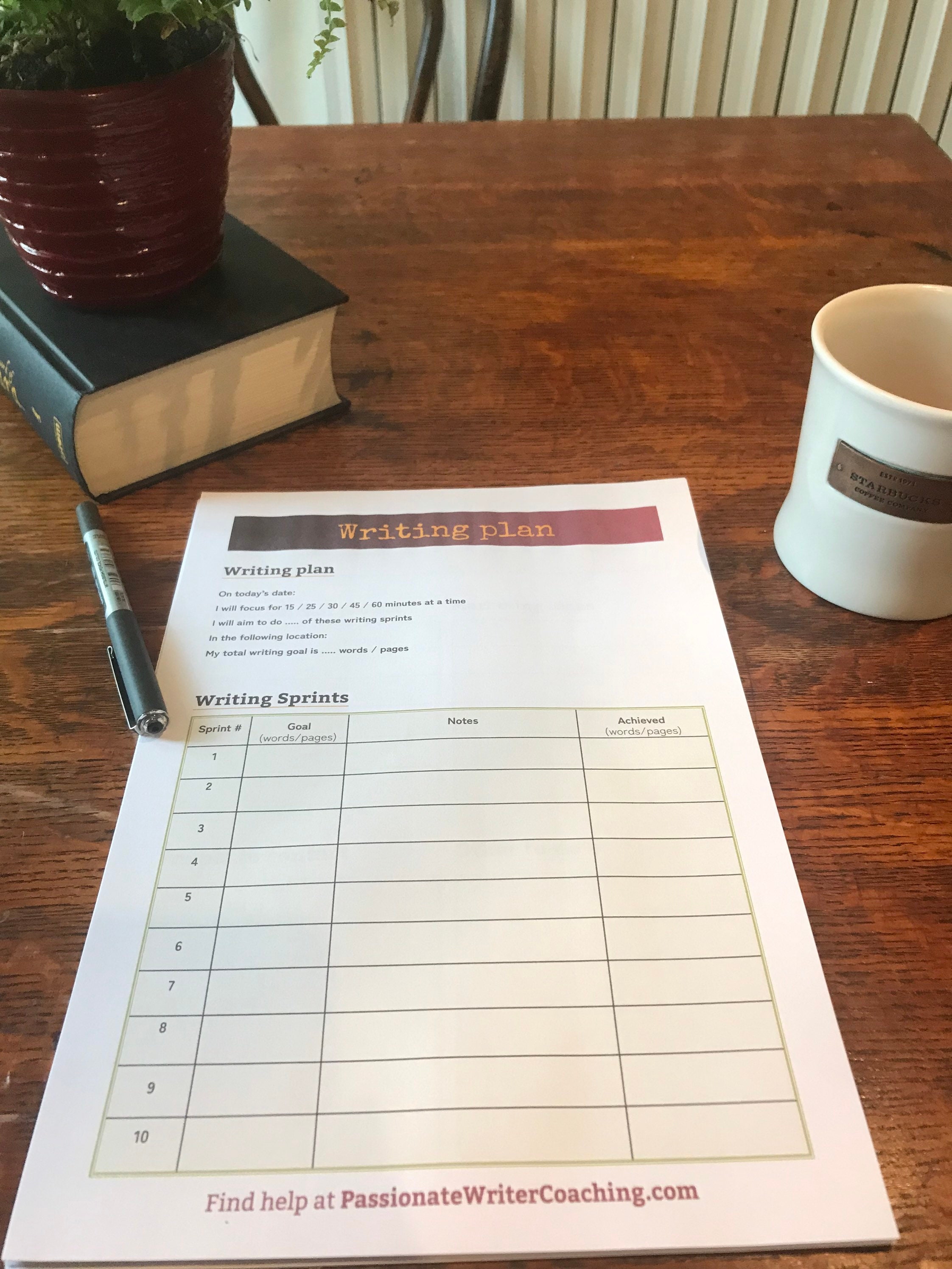 Writing Session Printable - Writing Project Goal and Productivity ...