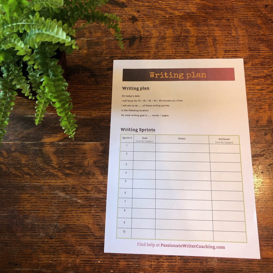 Writing Session Printable - Writing Project Goal and Productivity ...