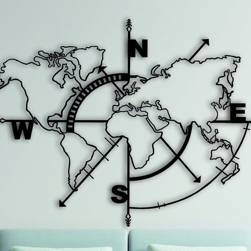 Metal World Map Compass Metal Wall Decor Art Work World Map | Etsy