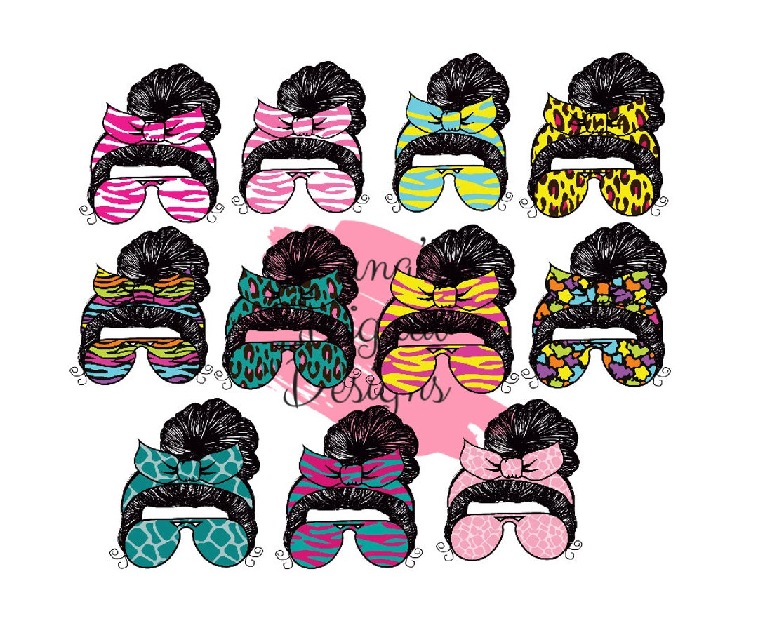 Colorful Animal Print, Messy Mom Bun Bundle, Mom Messy Bun, Mom Life ...