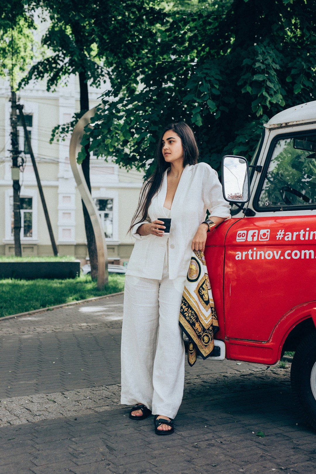White Pantsuit, Streetwear Linen Jacket and Wide Leg Flowy Linen Pants ...
