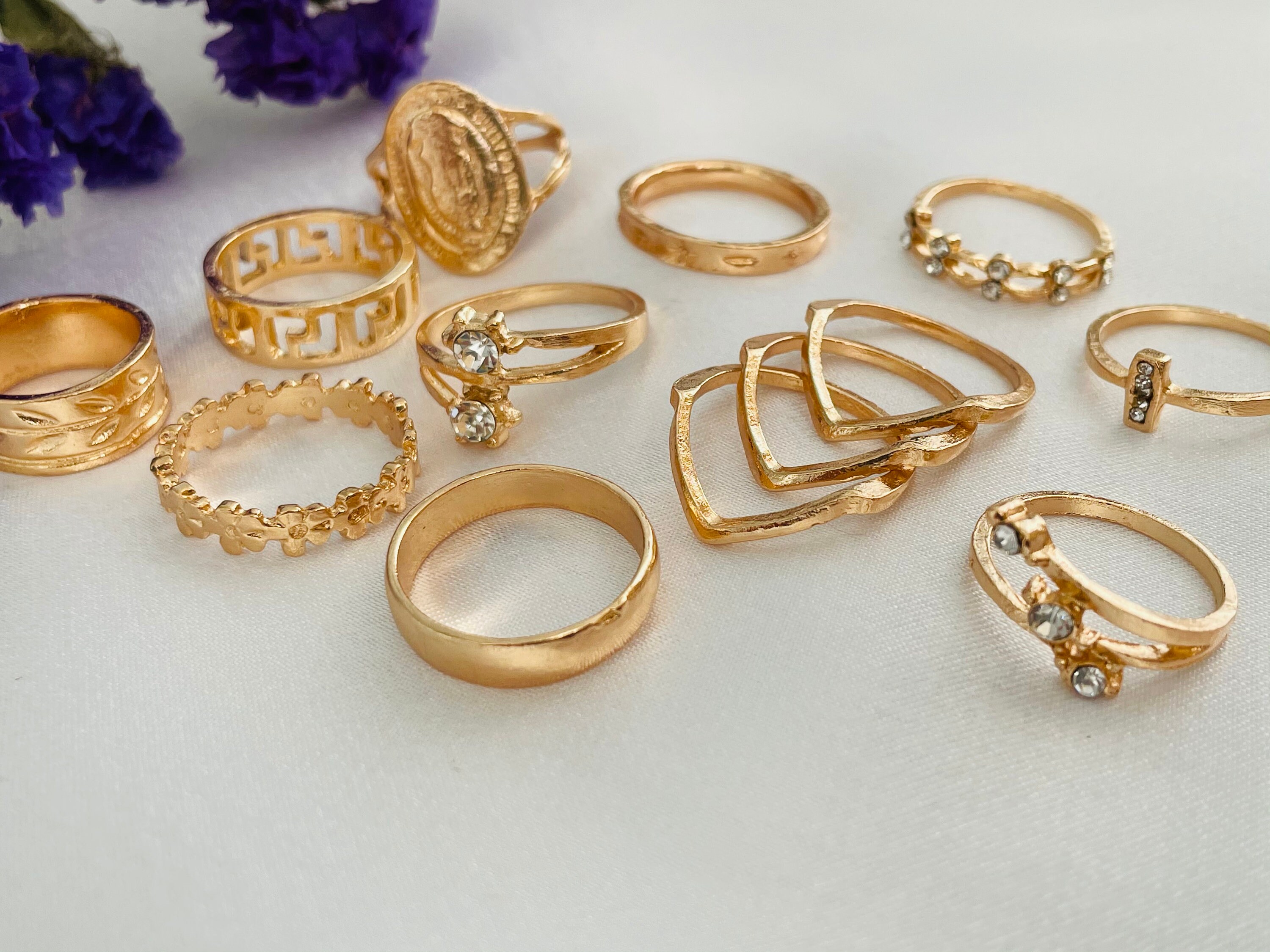 13 pcs set boho style jewelry rings. Knuckle rings set. Golden | Etsy