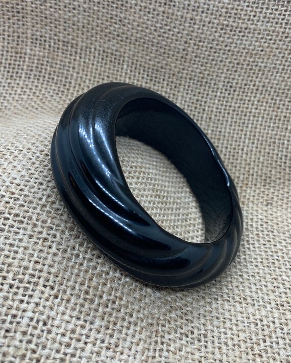 Vintage Black Bakelite Bangle, Chunky Bangle, Black B… - Gem