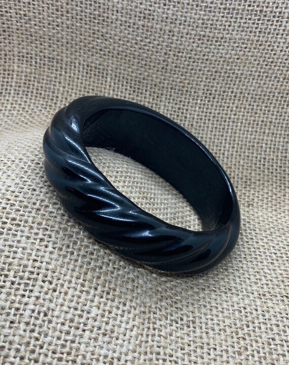 Vintage Black Bakelite Bangle, Chunky Bangle, Black B… - Gem