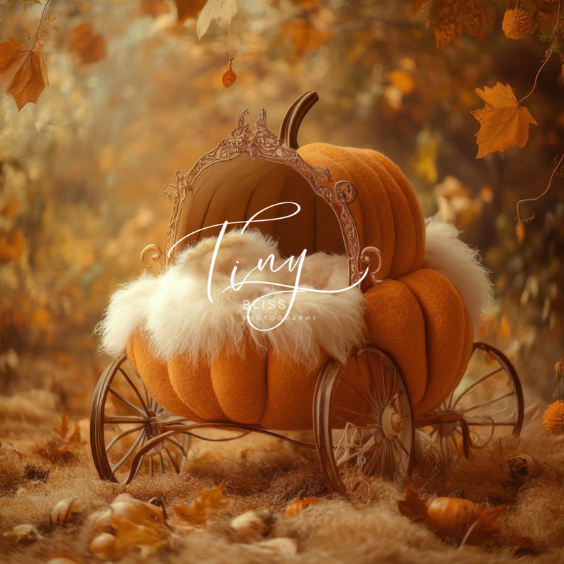 Fall Newborn Digital Background, Pumpkin Baby Carriage , Autumn Toned ...