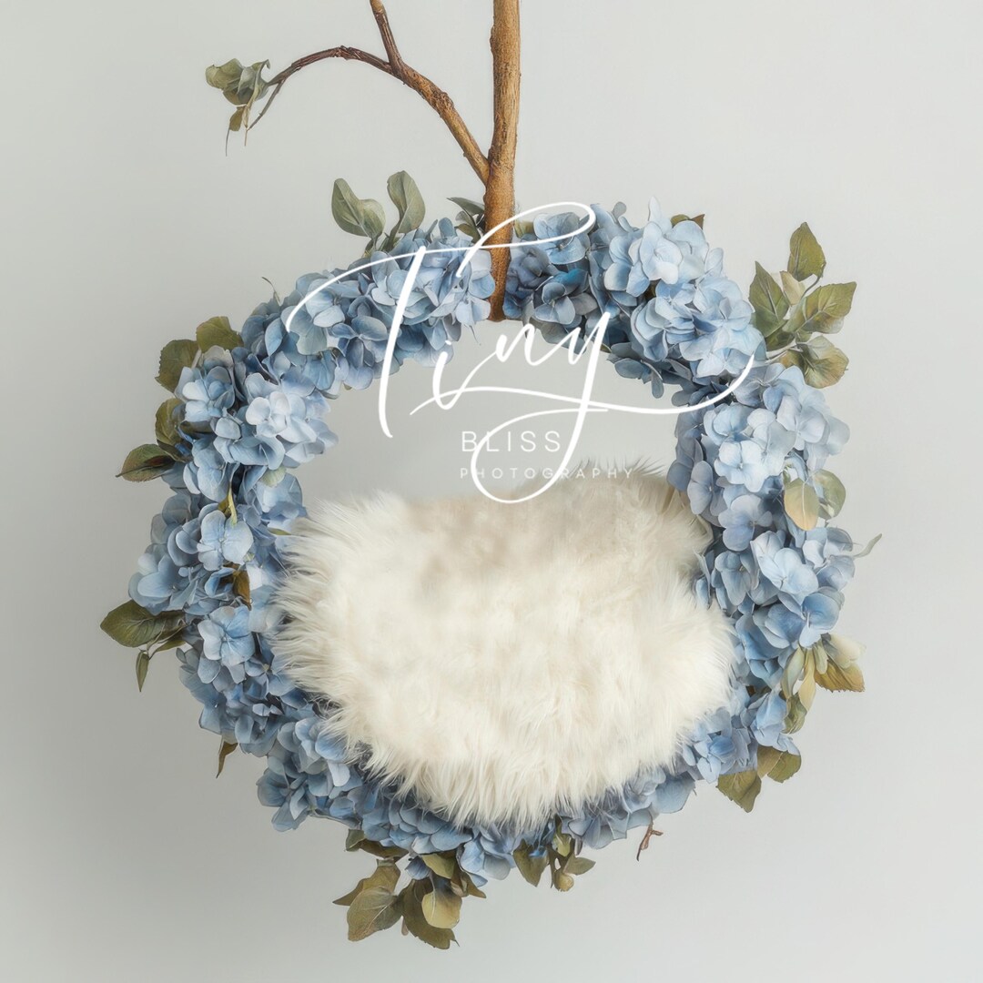 Digital Backdrop, Background Newborn Baby Hanging Wreath Blue , Branch ...