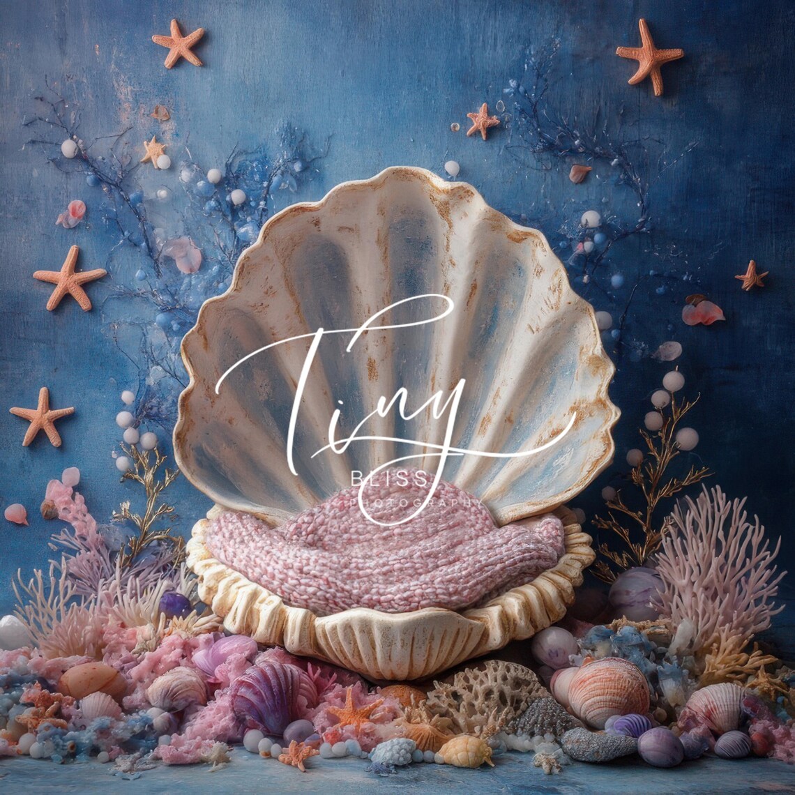 Clam Shell Newborn Baby Digital Backdrop, , Under the Sea Background ...