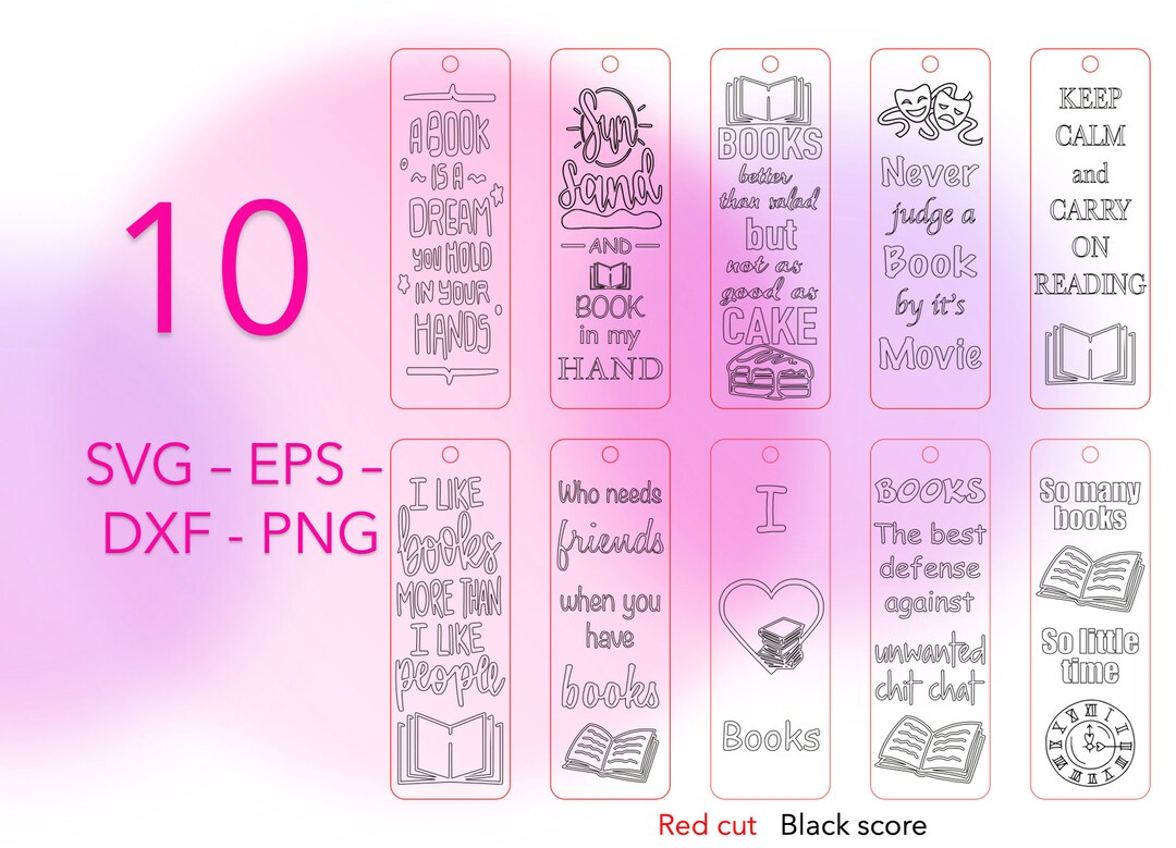 10 Bookmarks Bundle SVG, Bookmark SVG, Bookmark Laser File, Bookmark ...