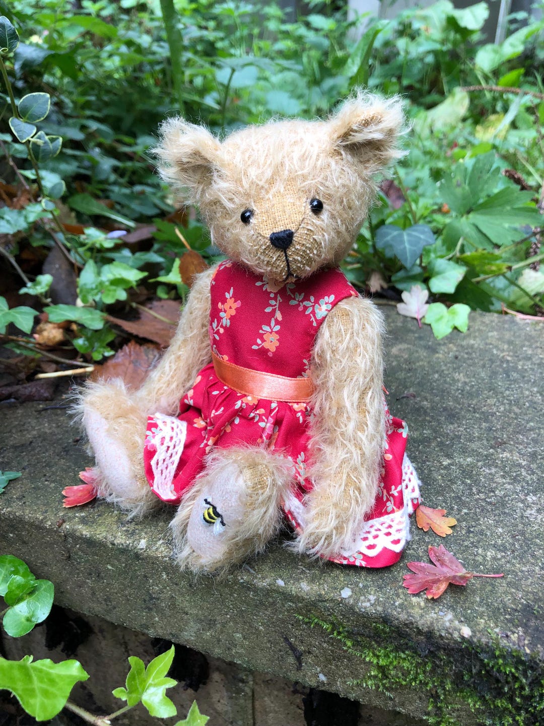 Handmade Teddy Bear bronwyn, 7/17cm Tall, Mohair, With Pretty Dress - Etsy