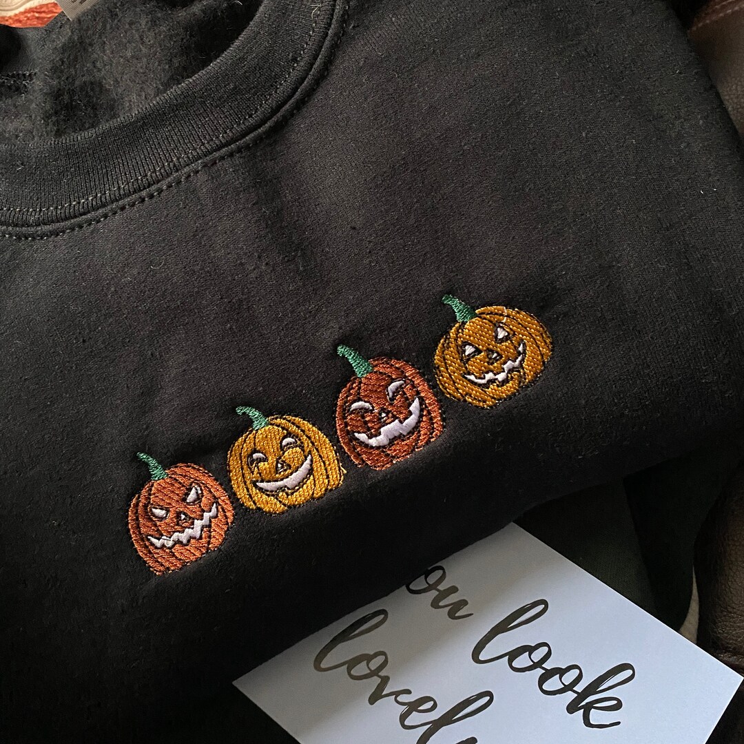 Pumpkin Embroidered Sweatshirt, Halloween, Halloween Crewneck ...