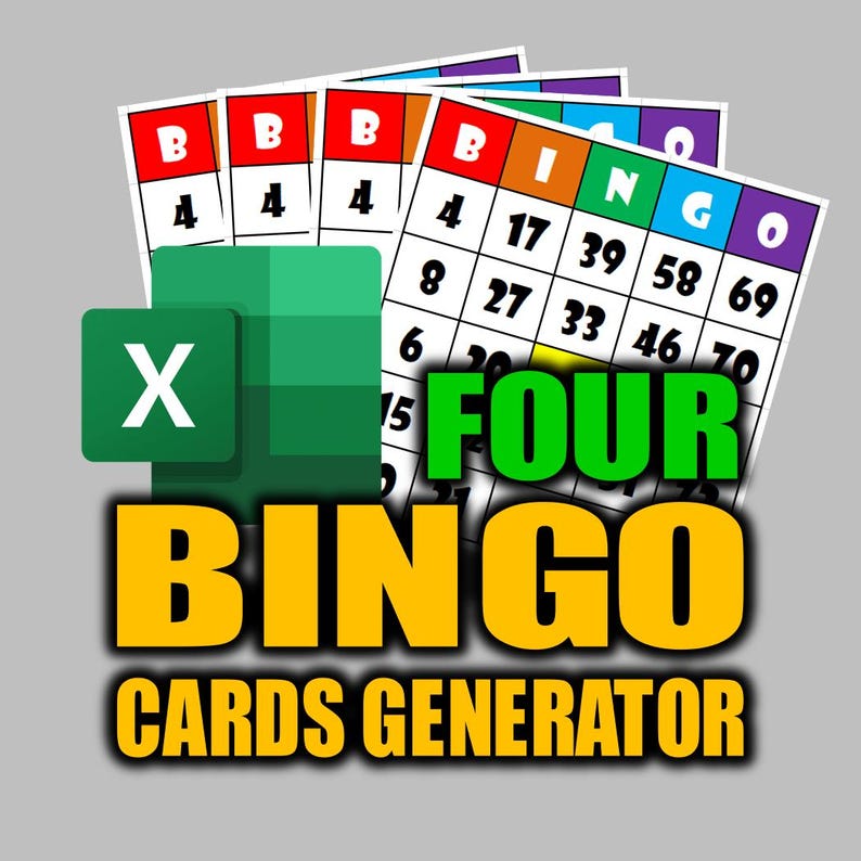 FOUR Bingo Cards Generator Excel File (75 Numbers Version) - Etsy