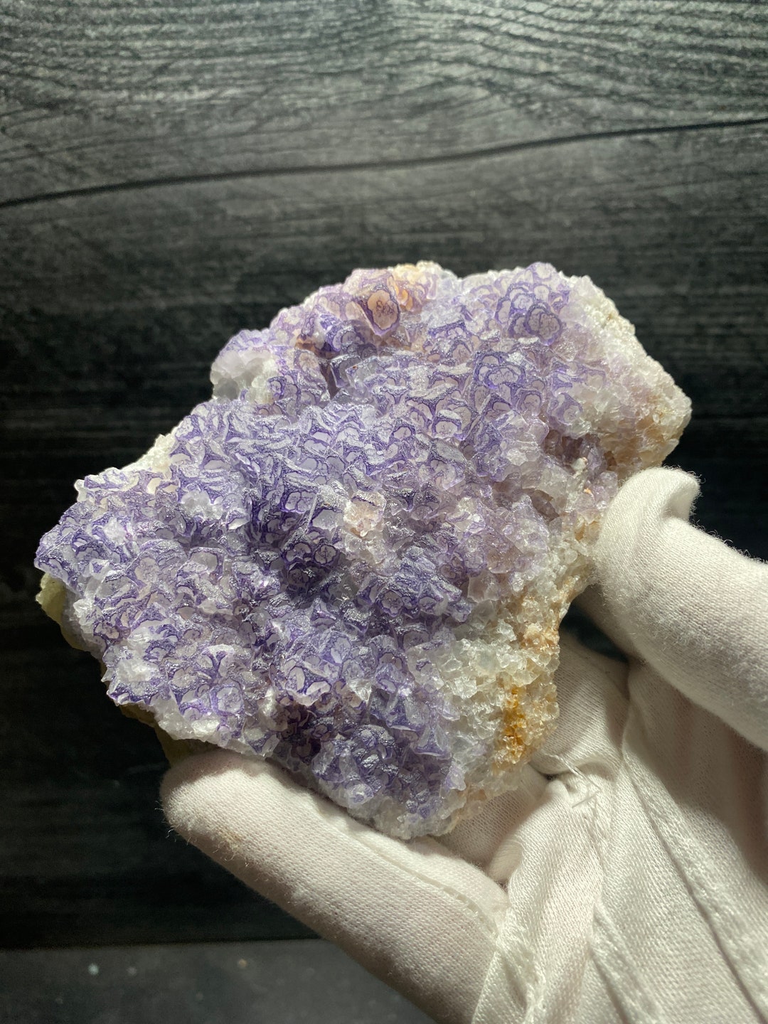 Purple QR Code Fluorite Crystal Clusters With Purple Edges on Matrix ...