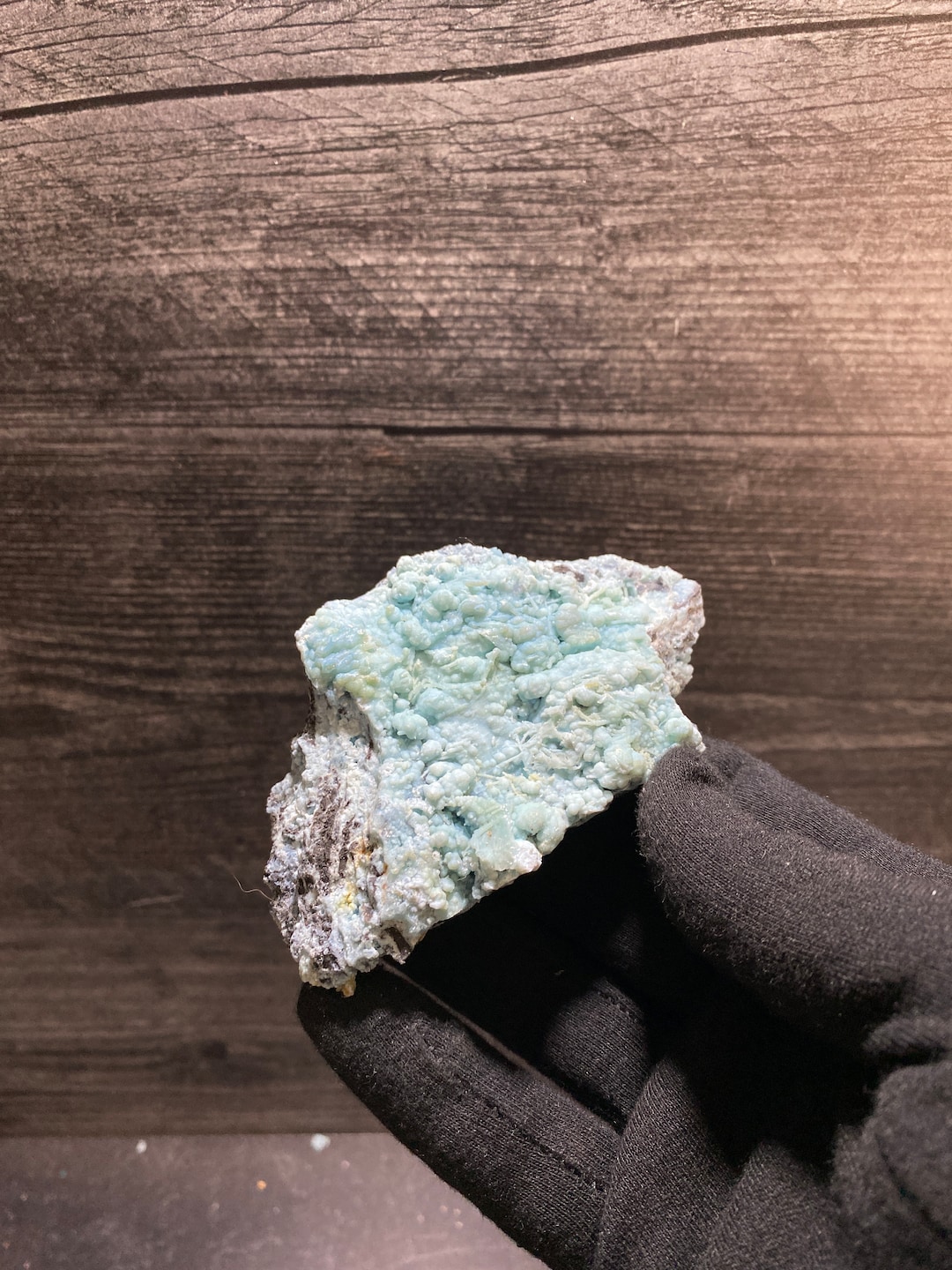 Blue Botryoidal Gibbsite Mineral on Matrix With White Aragonite Trace ...